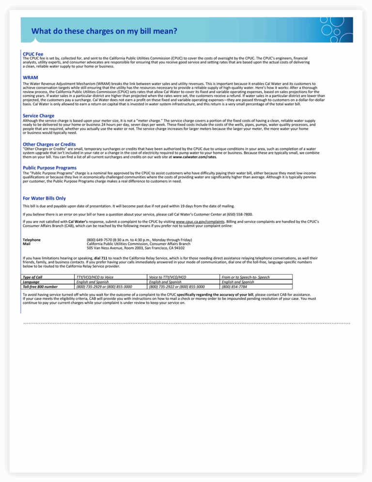 Bill Overview - Cal Water